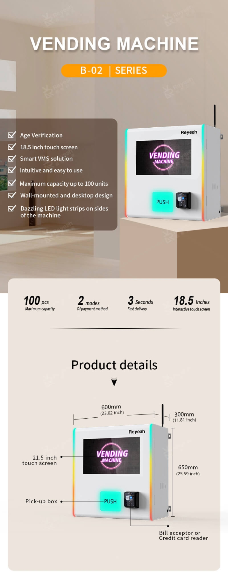 Wall Mounted Vending Machine B02 With Touch Screen - Reyeah